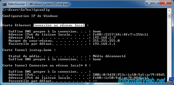 Connaitre son adresse IP LAN - Windows - Tutoriels - InformatiWeb